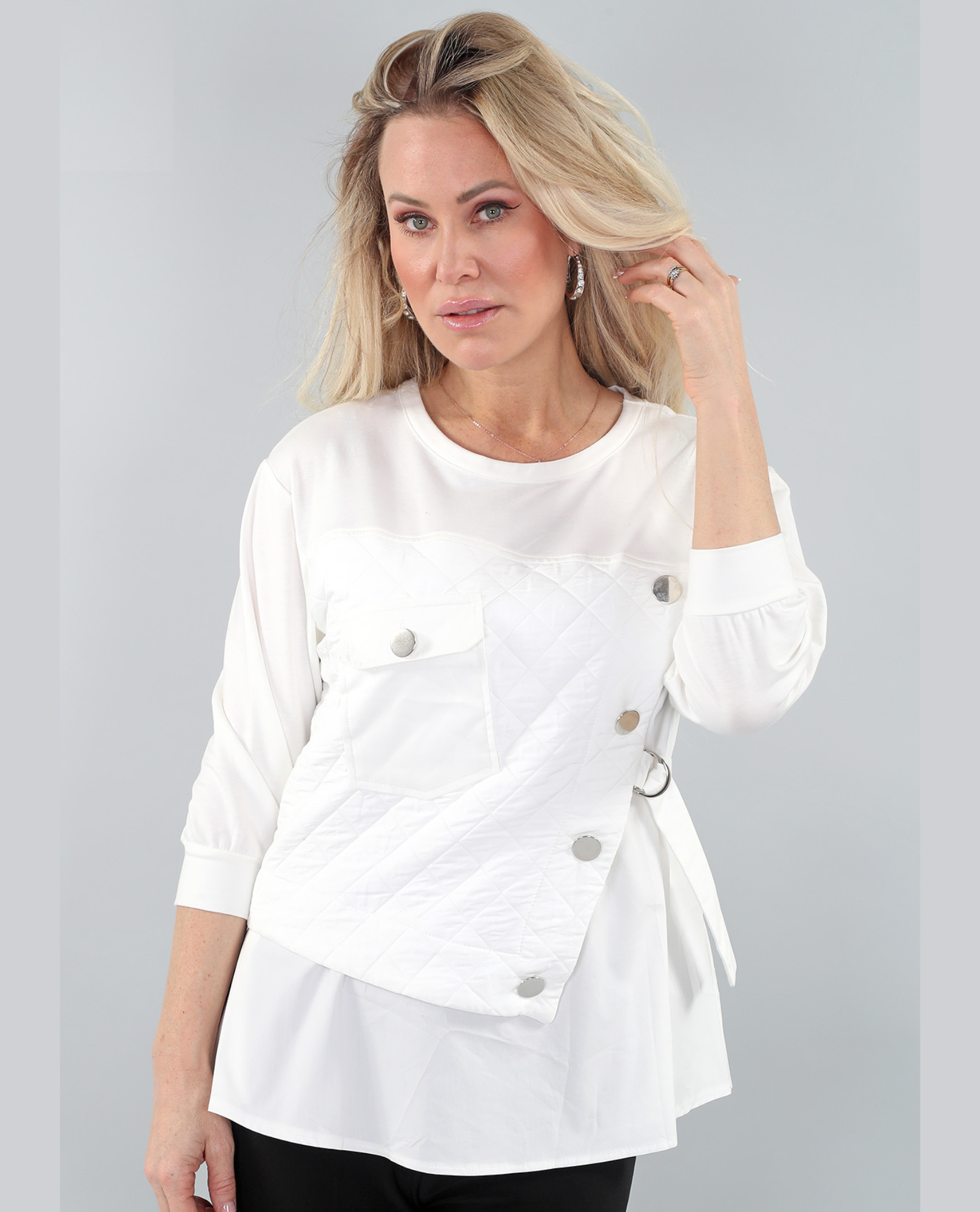 MICHAEL TYLER 2767 QUILTED SIDE TIE TOP | Quilted Bodice 3/4 Sleeve ...