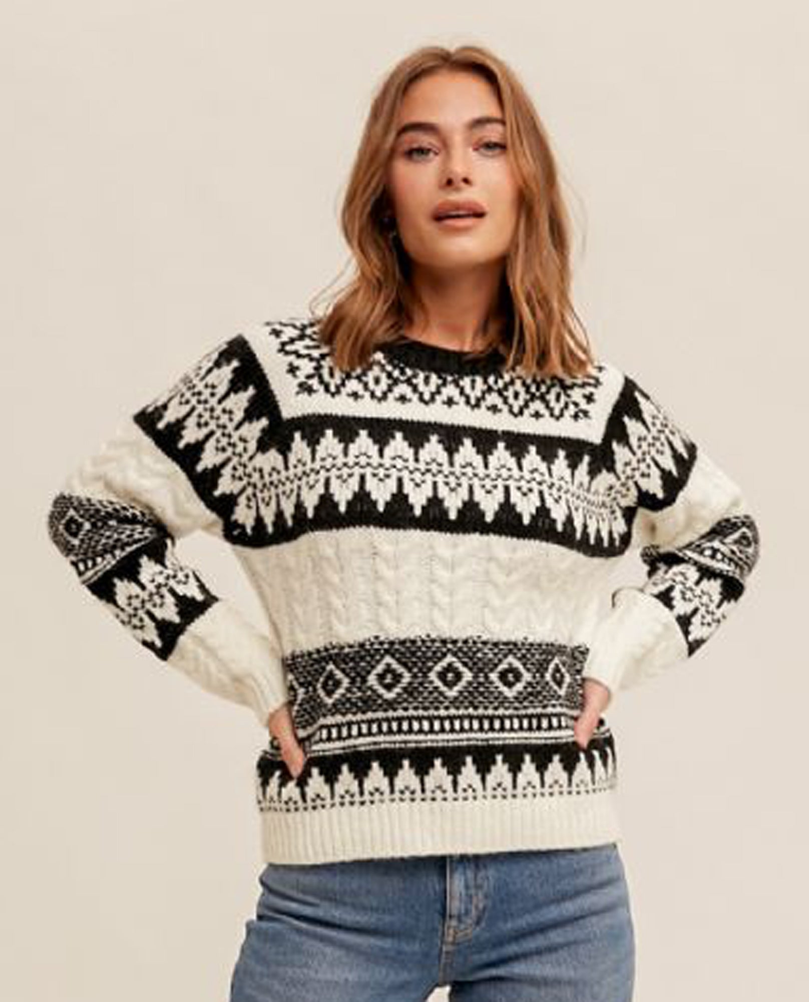 HEM & THREAD 33522 JACQUARD KNIT SWEATER – The Clothing Cove