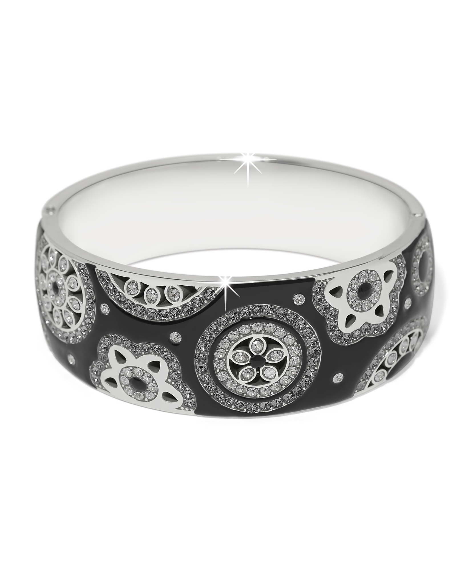 BRIGHTON JF0406 FLORA WIDE HINGE BANGLE | Brighton Black Floral Bangle ...