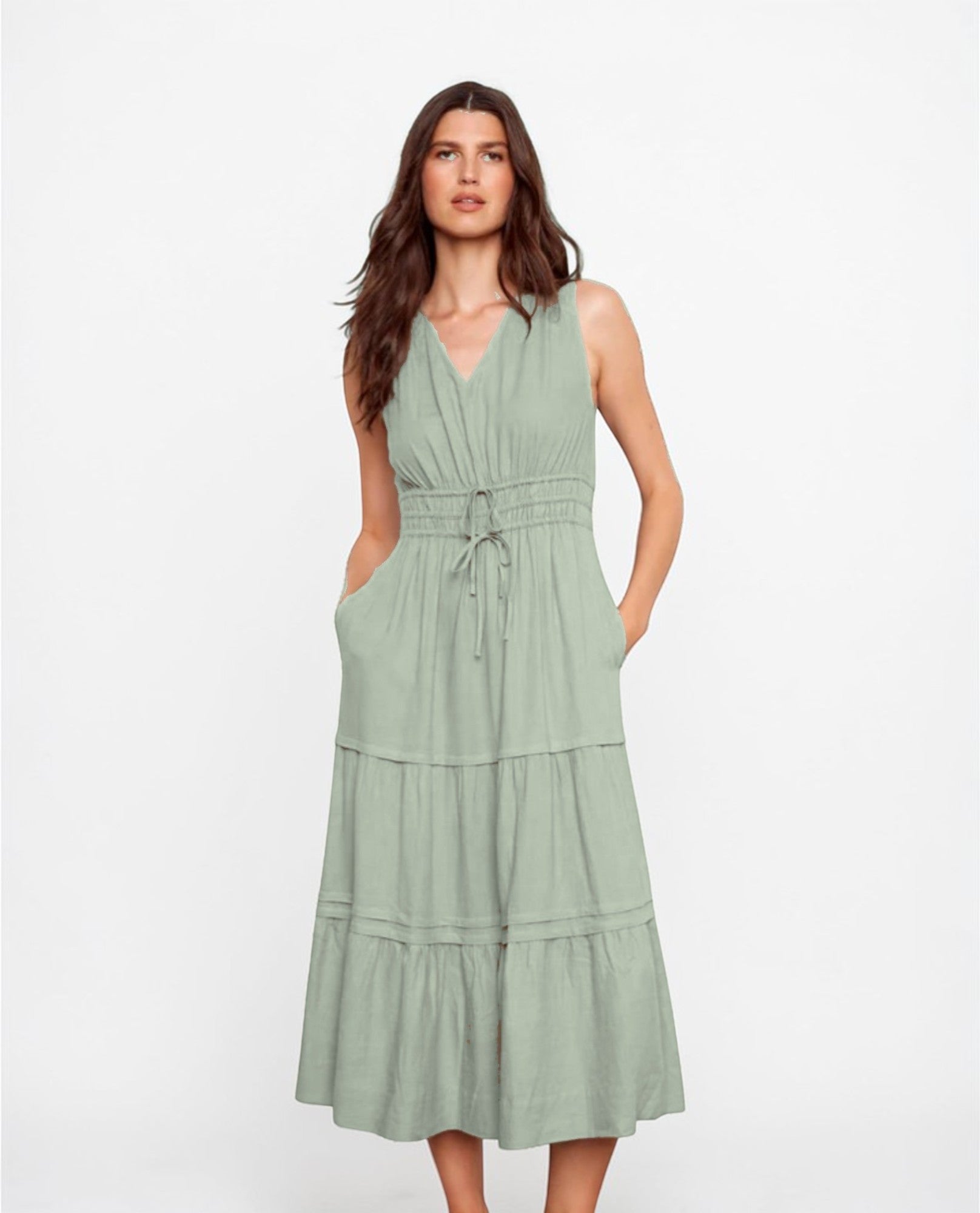 CHARLIE B C3221 MULTI-TIER LONG LINEN DRESS – The Clothing Cove