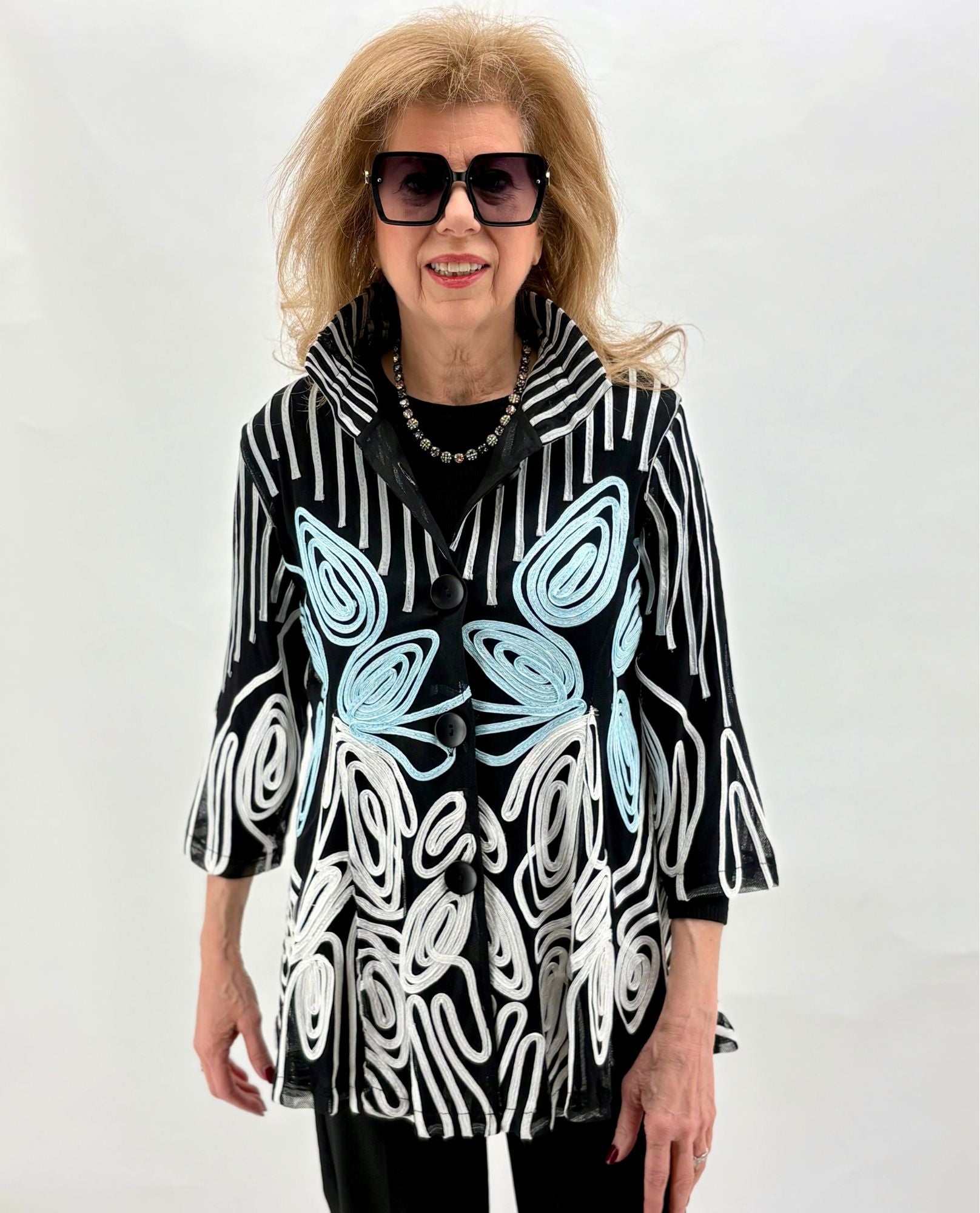 DAMEE STRIPE & SWIRL SOUTACHE FLARE JACKET – The Clothing Cove