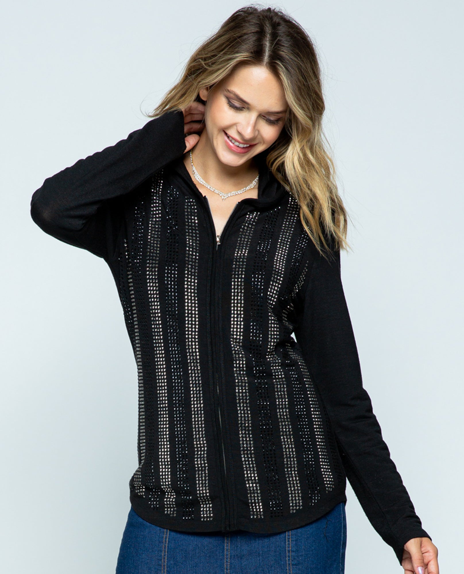 VOCAL IM1448HJ ZIP HOODIE WITH STONES | Sparkle Stripe Hoodie Jacket ...