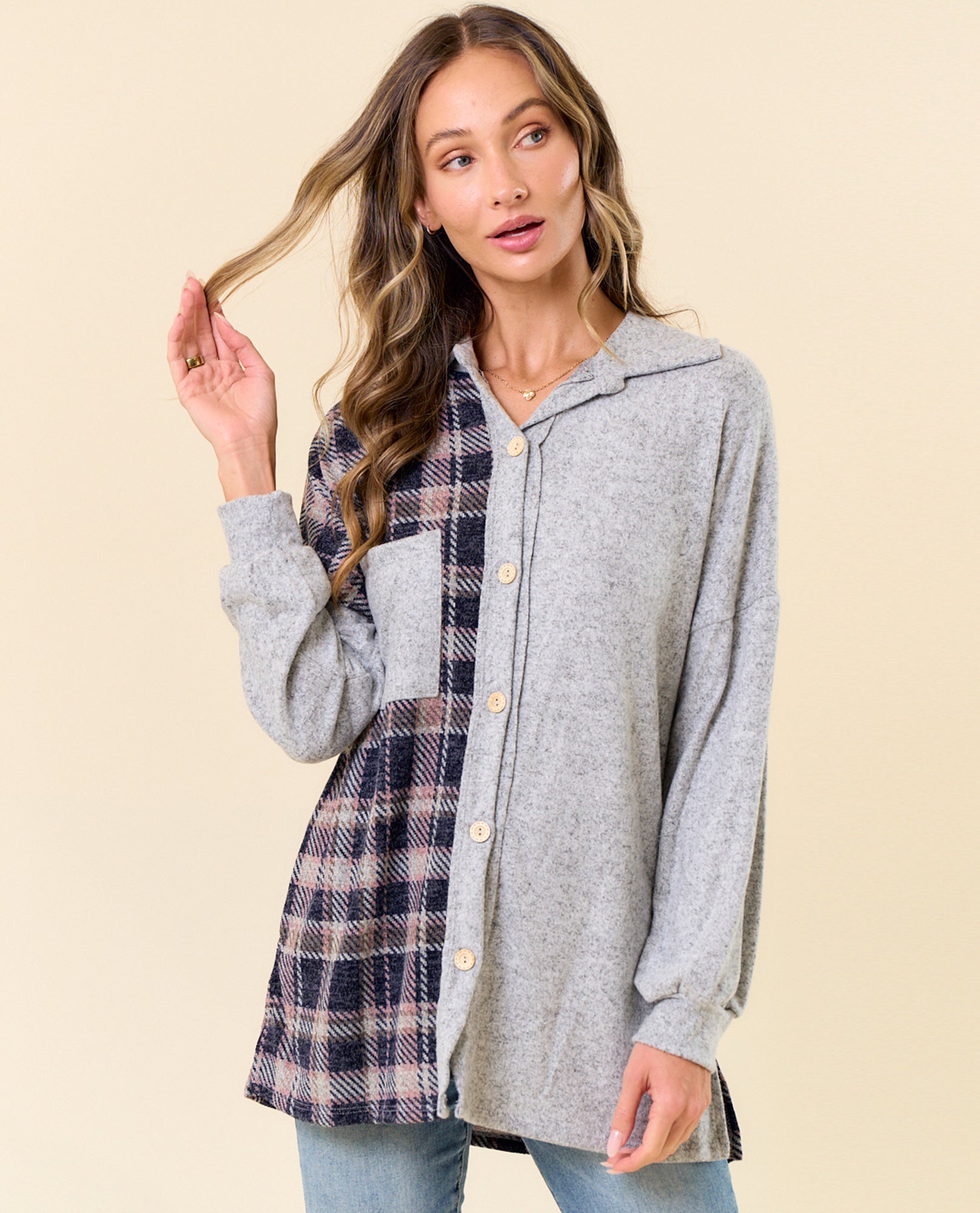 LMT4166 BE YOUR BEST SHACKET | USA Made Plaid Colorblock Shacket – The ...