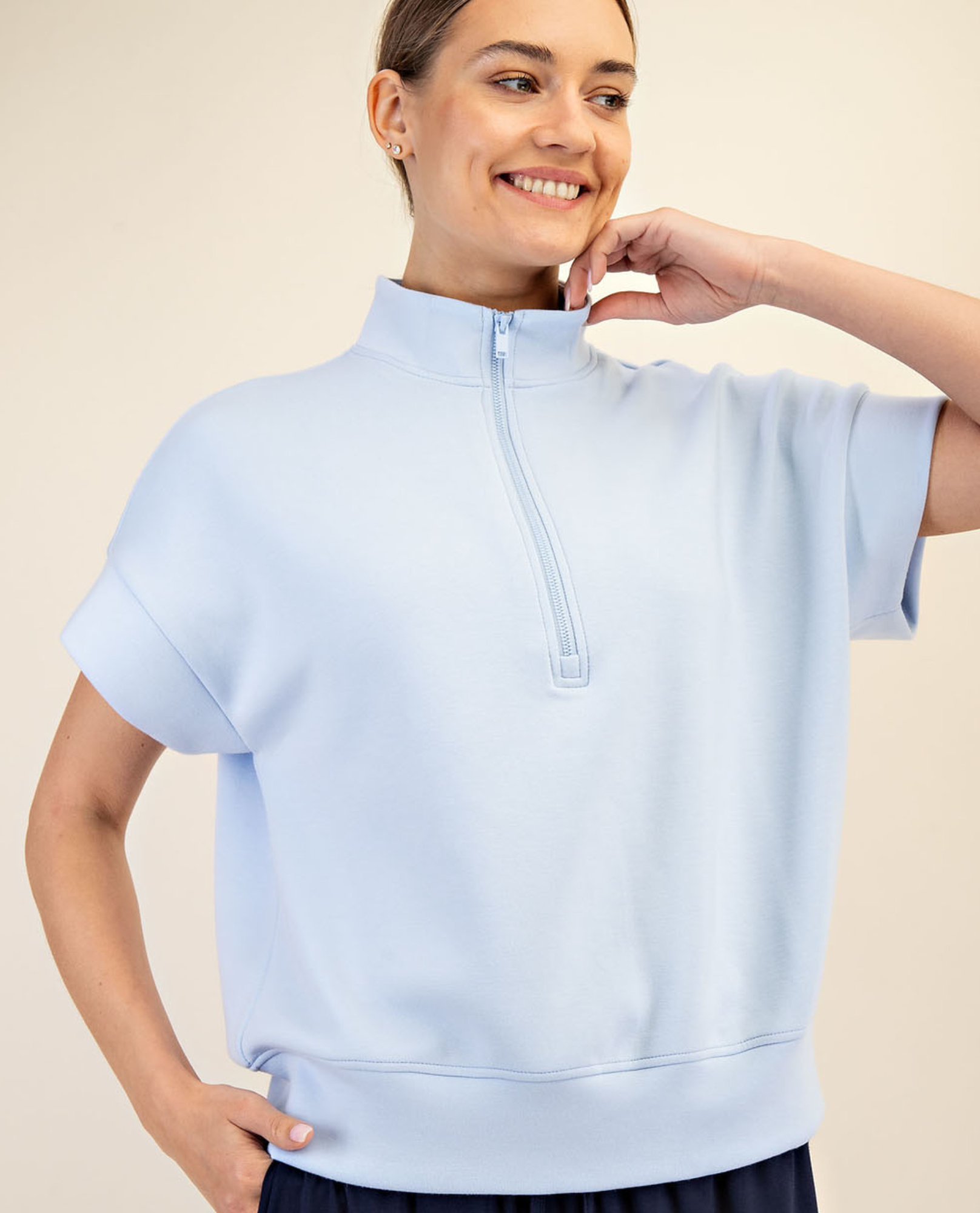 T9977 MODAL QUARTER ZIP SS TOP – The Clothing Cove