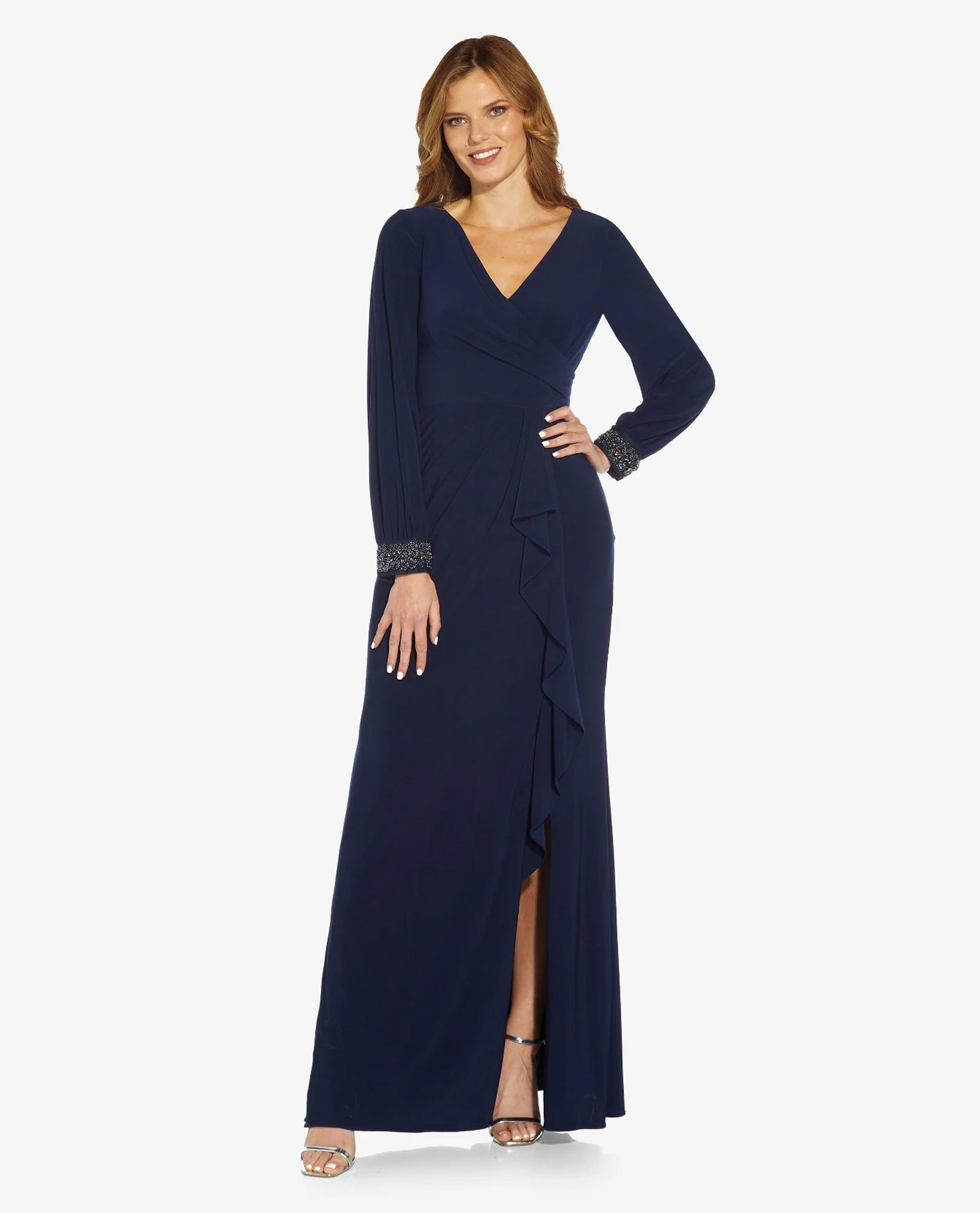 AP1E209305 Women's Beaded Cuff Long Sleeve Drape Jersey – The Clothing Cove