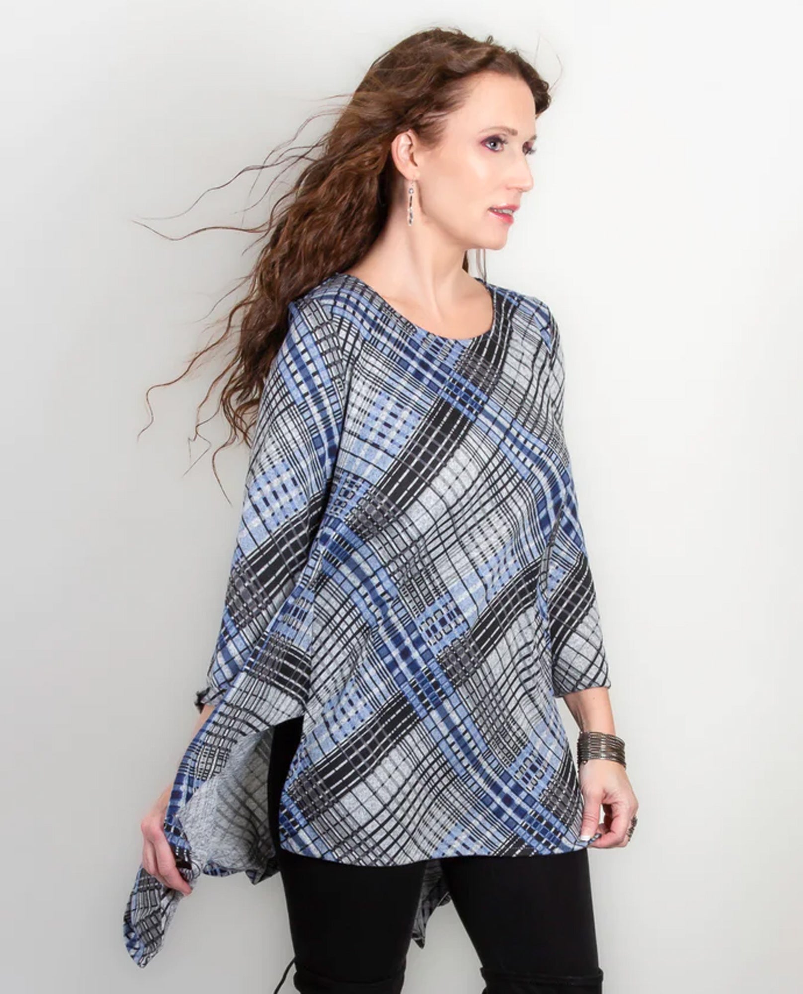 Pure Essence 481-4841 Oversized Step Hem Tunic | Plaid Step Hem Tunic ...